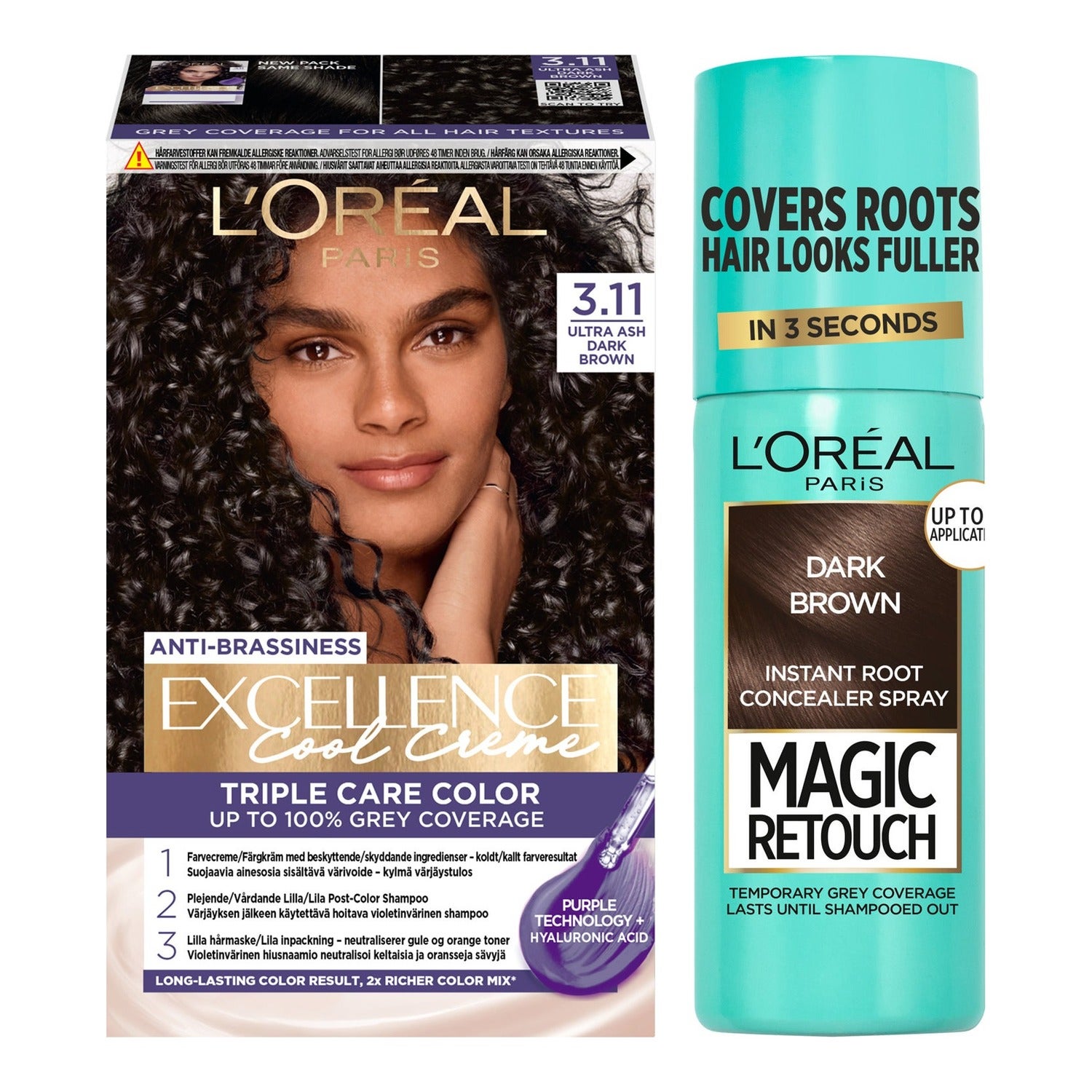 L'Oréal Paris Excellence Excellence 3.11 Ultra Ash Dark Brown + Magic ...